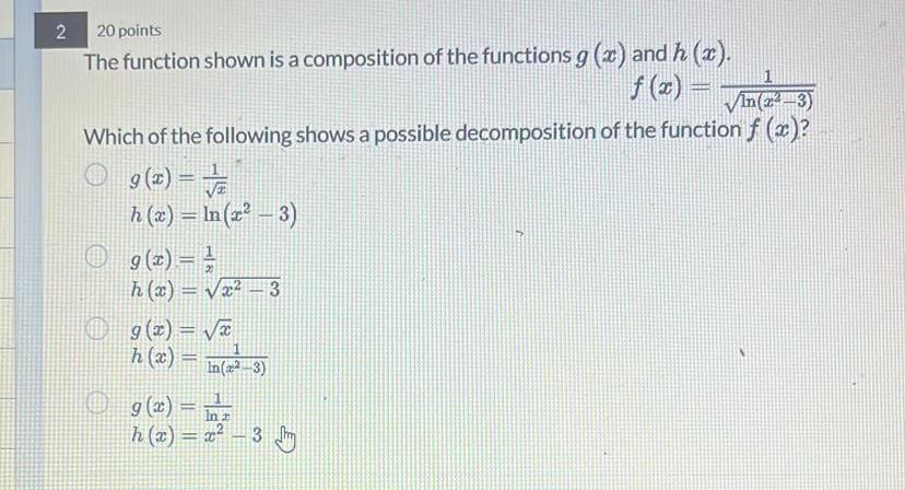 Solved 20 points The function shown is a composition of the | Chegg.com