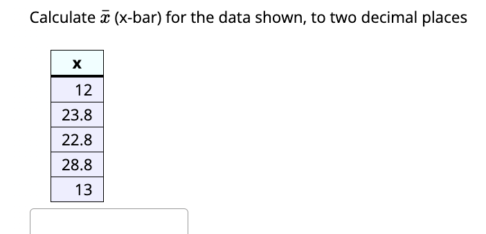 Solved Calculate xˉ (x-bar) for the data shown, to two | Chegg.com
