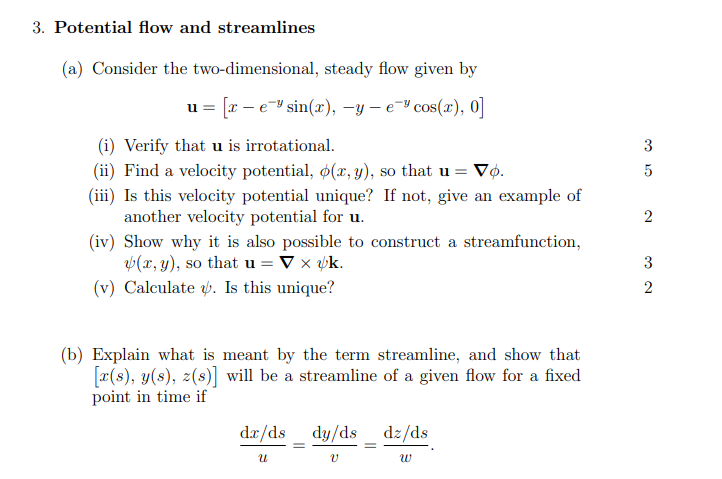 Solved 3. Potential flow and streamlines (a) Consider the | Chegg.com