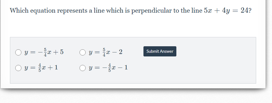 Solved Which equation represents a line which is | Chegg.com