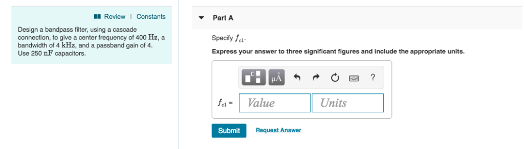 Solved Design a bandpass filter, using a cascade connection, | Chegg.com