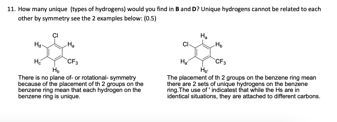 Solved 11. How many unique (types of hydrogens) would you | Chegg.com