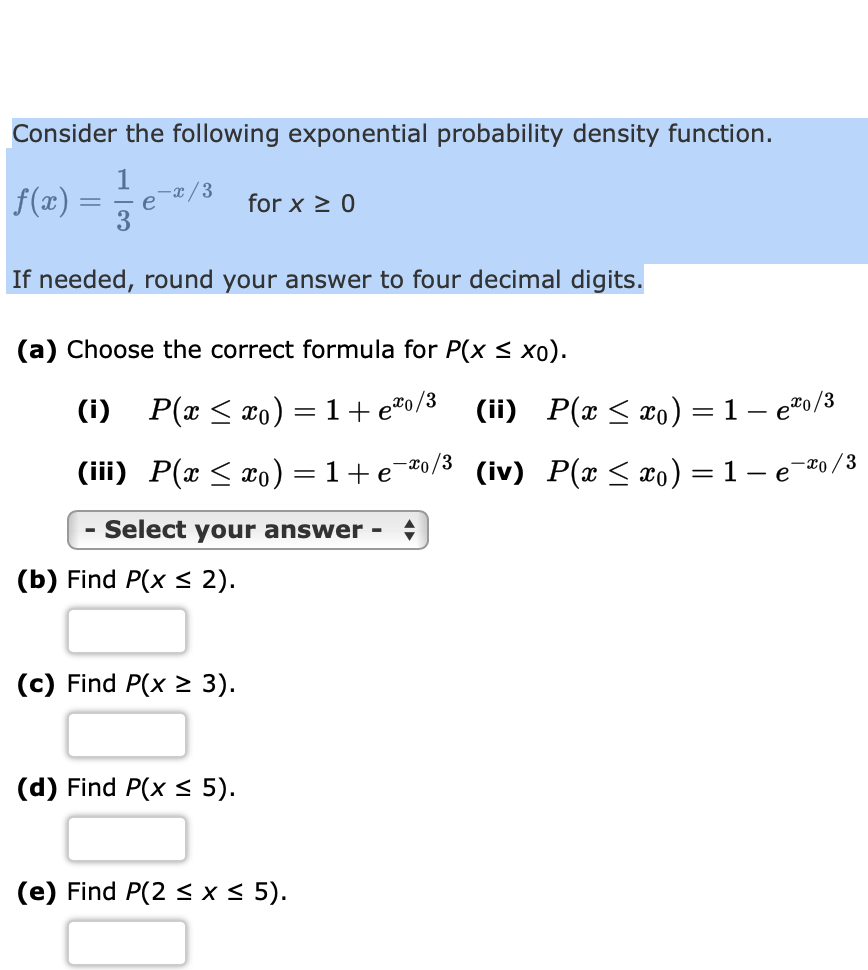 Solved Consider the following exponential probability | Chegg.com