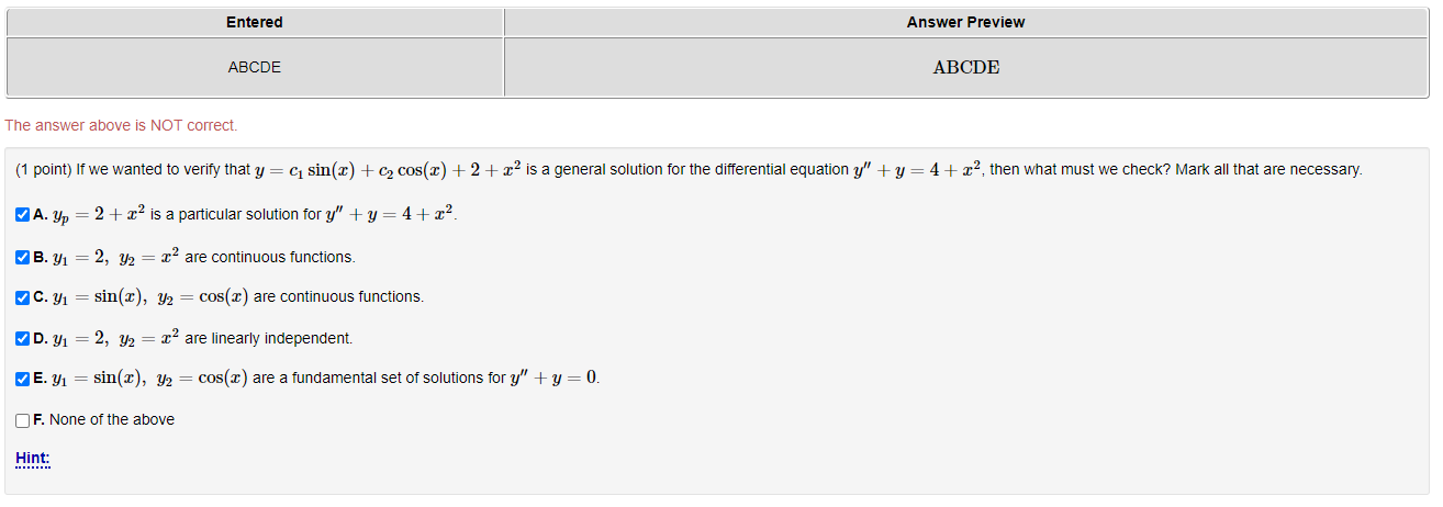 Solved Entered Answer Preview ABCDE ABCDE The answer above | Chegg.com