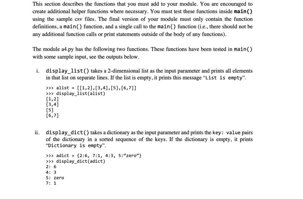 Solved This section describes the functions that you must | Chegg.com
