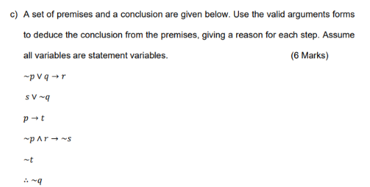 Solved c) A set of premises and a conclusion are given | Chegg.com