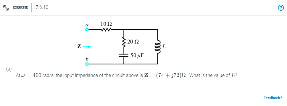 Solved At ω=400rad/s, the input impedance of the circuit | Chegg.com