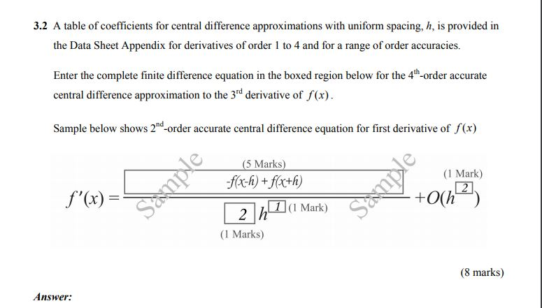 Solved 3.2 A table of coefficients for central difference | Chegg.com