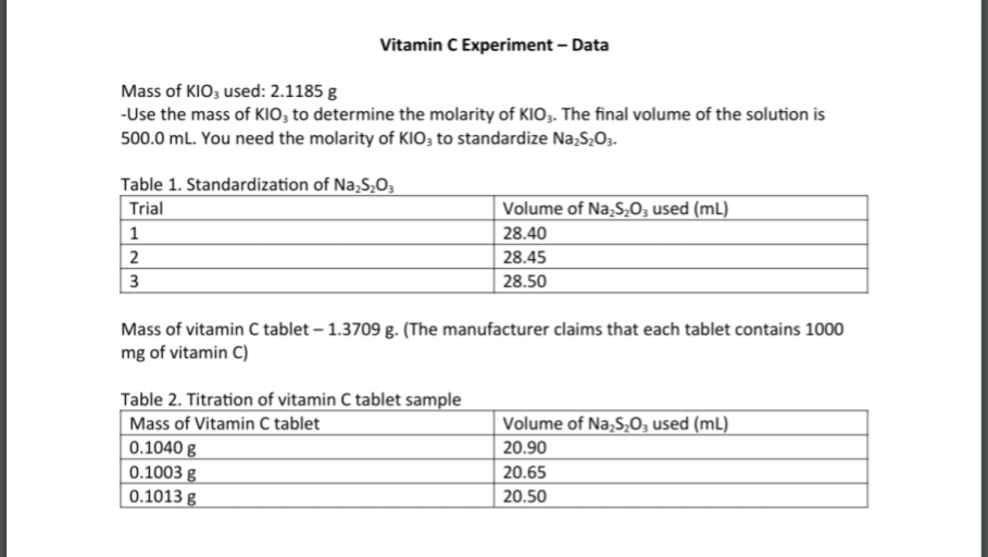 Solved 1) Calculate the molarity of the KIO3 solution. 2) | Chegg.com