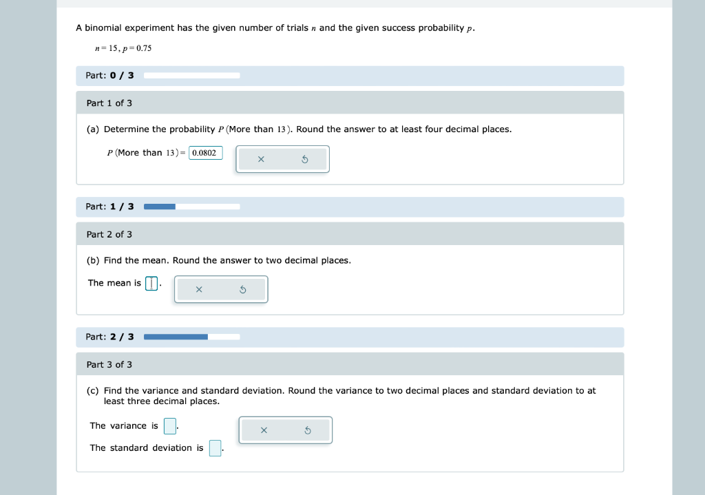 Solved A binomial experiment has the given number of trials | Chegg.com