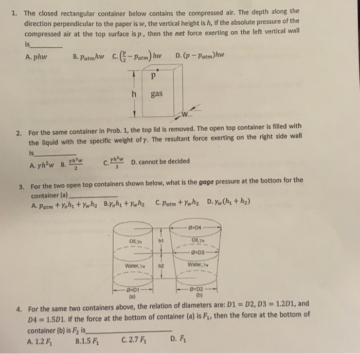 Solved 1. The closed rectangular container below contains | Chegg.com