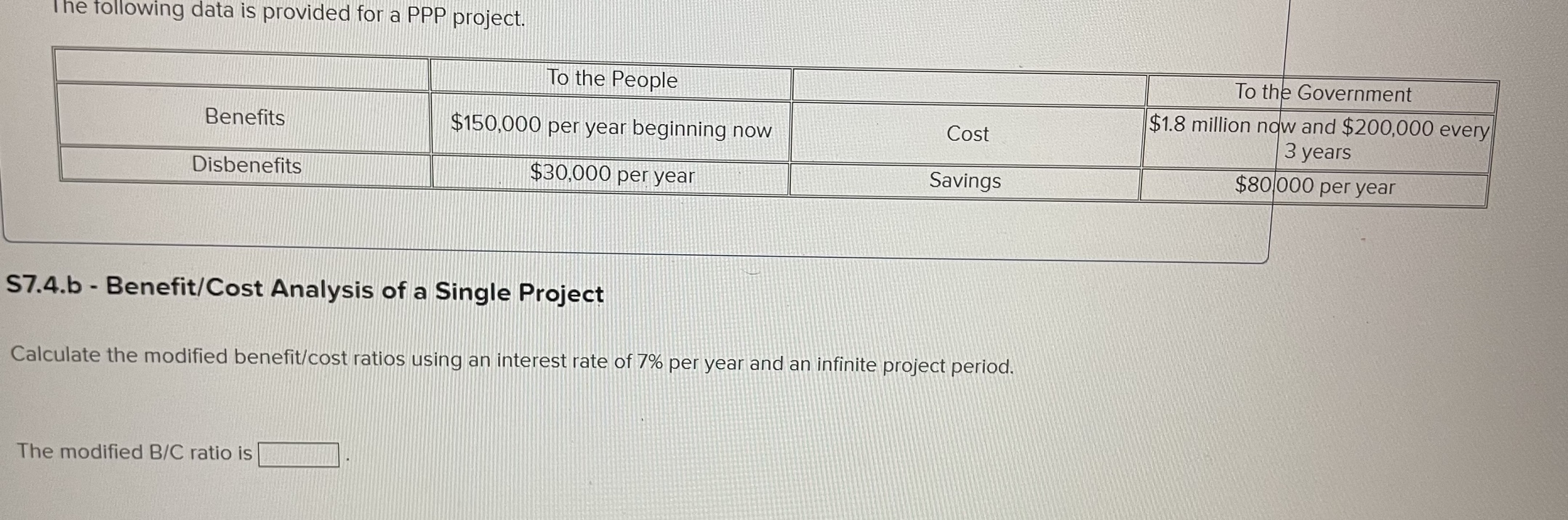 Solved The following data is provided for a PPP project. | Chegg.com