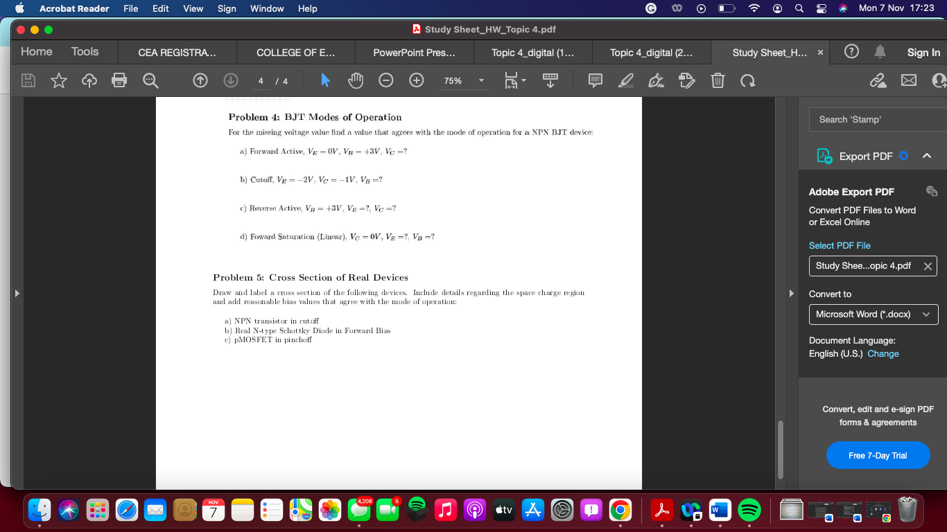 Solved Problem 4: BJT Modes of Operation For the missing | Chegg.com