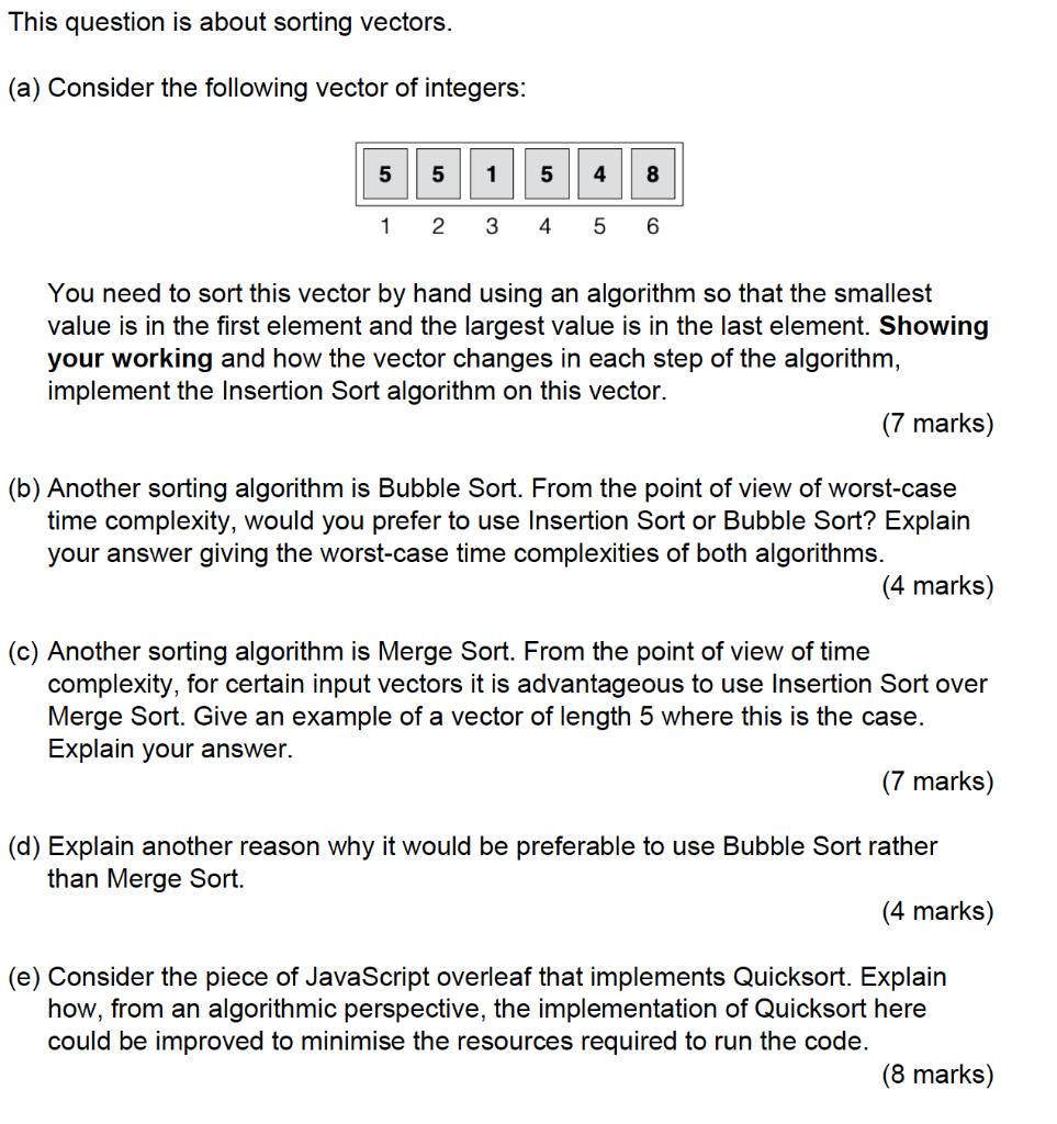 Solved This question is about sorting vectors. (a) Consider | Chegg.com
