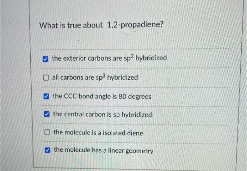 Solved What is true about 1,2-propadiene? the exterior | Chegg.com