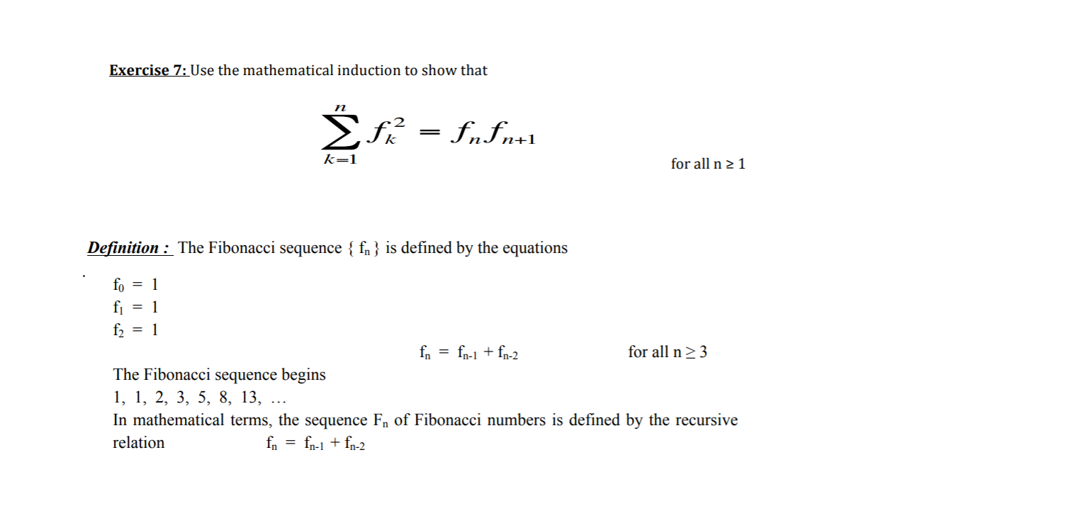 Solved Exercise 7: Use the mathematical induction to show | Chegg.com