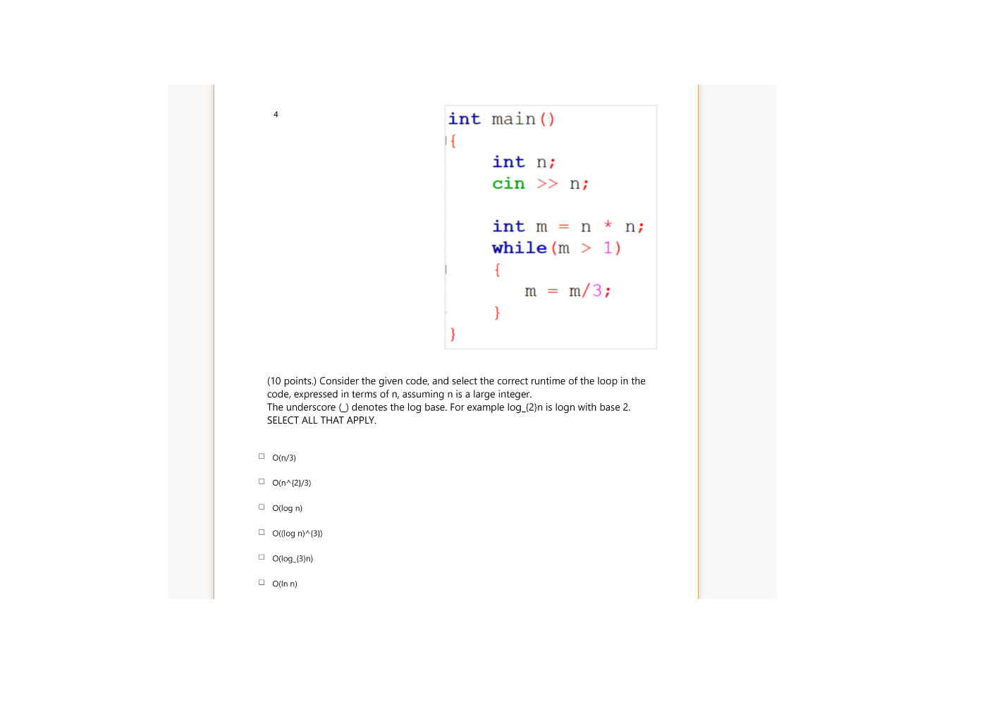 Solved int main() 1 { int n; cin >> n; int m = n * n; while | Chegg.com