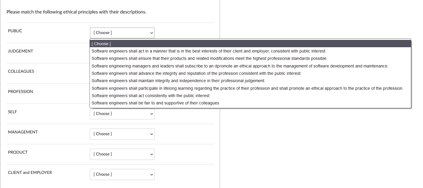 Solved Please match the following ethical principles with | Chegg.com