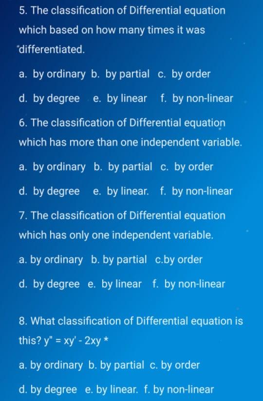 Solved 5. The classification of Differential equation which | Chegg.com