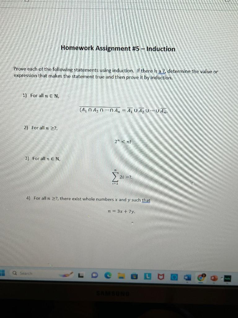 Homework Assignment \#5 - Induction Prove each of the | Chegg.com Homework Assignment \#5 - Induction Prove each of the | Chegg.com