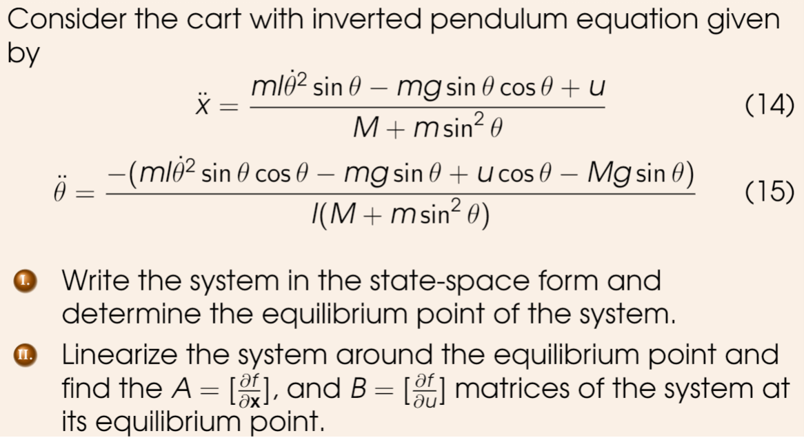 Solved = Consider the cart with inverted pendulum equation | Chegg.com
