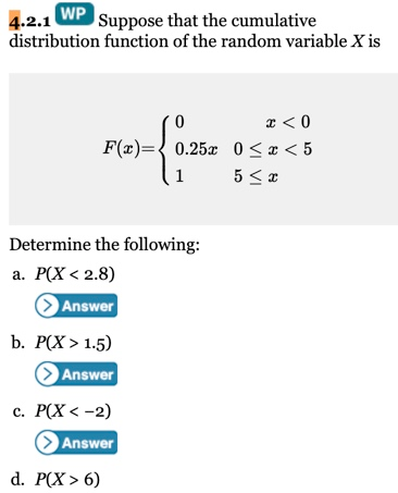 Solved 4.2.1 WP Suppose that the cumulative distribution | Chegg.com
