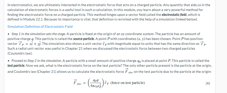 Solved In electrostatics, we are ultimately interested in | Chegg.com