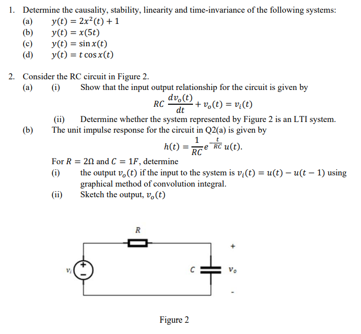 Solved 1. Determine the causality, stability, linearity and | Chegg.com