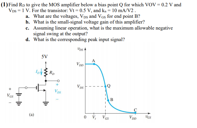 Solved (1)Find Rp to give the MOS amplifier below a bias | Chegg.com