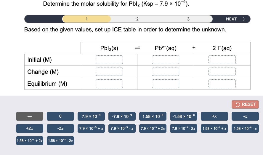 Solved Determine the molar solubility for Pblz (Ksp = 7.9 ~ | Chegg.com