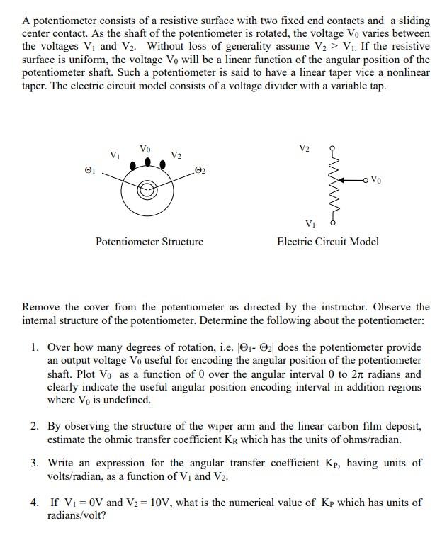 Solved A potentiometer consists of a resistive surface with | Chegg.com