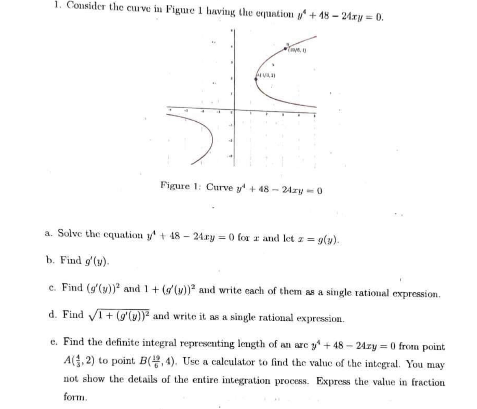 Solved 1 Consider The Curve In Figure 1 Having The Equation 