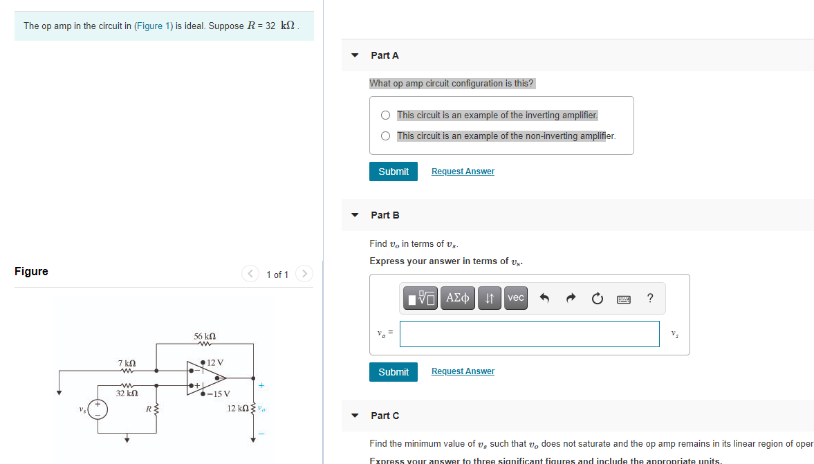 Solved The op amp in the circuit in (Figure 1) is ideal. | Chegg.com