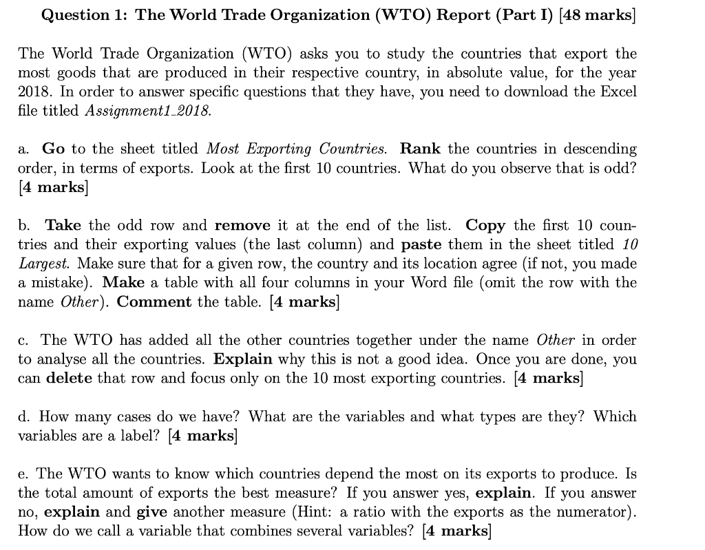 Question 1: The World Trade Organization (WTO) Report | Chegg.com