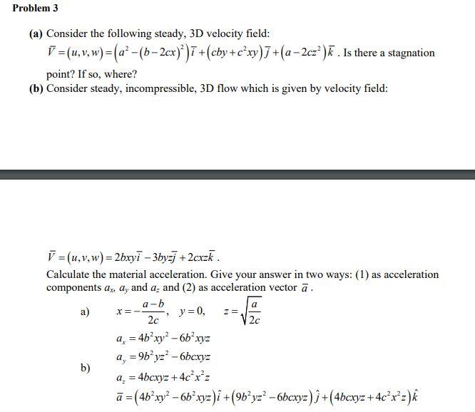 Solved Problem 3 (a) Consider the following steady, 3D | Chegg.com