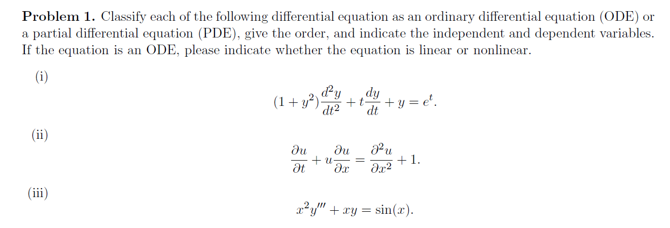 Solved Problem 1. Classify each of the following | Chegg.com