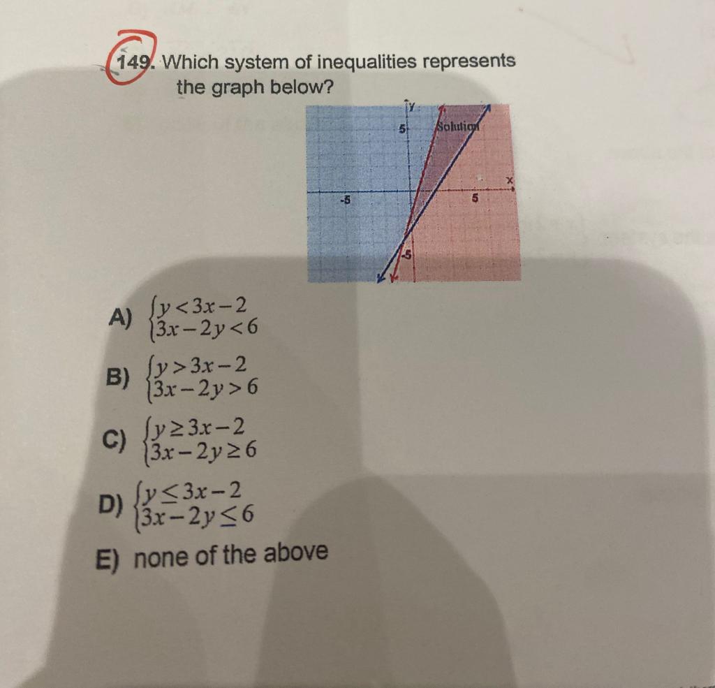 Solved 49. Which system of inequalities represents the graph | Chegg.com