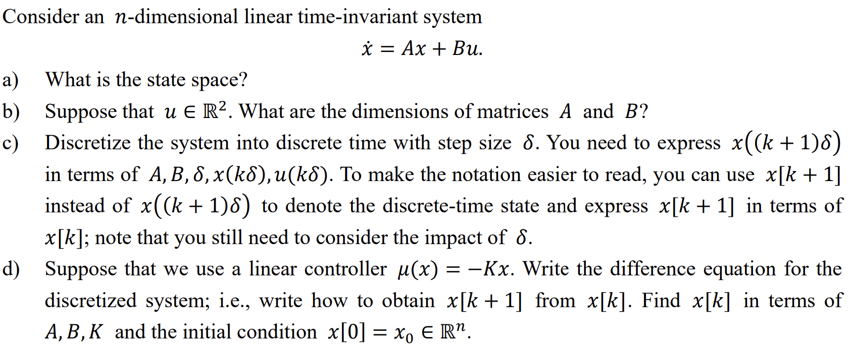 Solved Consider an n-dimensional linear time-invariant | Chegg.com