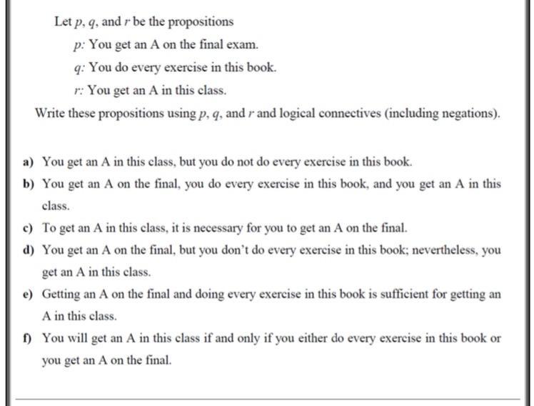 Solved Let p, q, and r be the propositions p: You get an A | Chegg.com