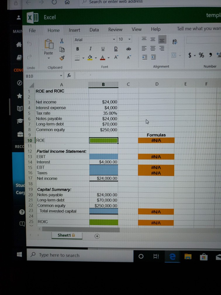 Solved vity: ROE and ROIC Video Excel Online Structured | Chegg.com