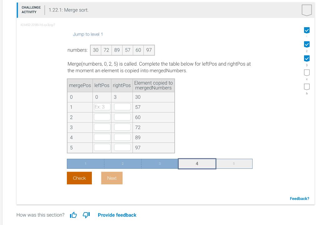 Solved Merge(numbers, 0,2,5) is called. Complete the table | Chegg.com