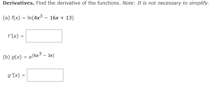 Solved Derivatives. Find the derivative of the functions. | Chegg.com