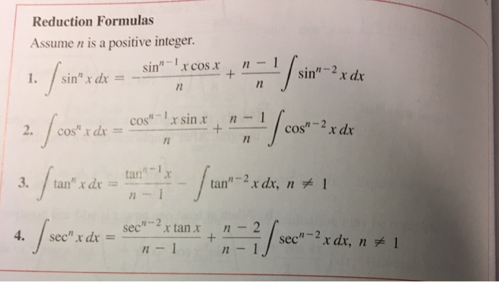 Solved Reduction Formulas Assume n is a positive integer sin | Chegg.com