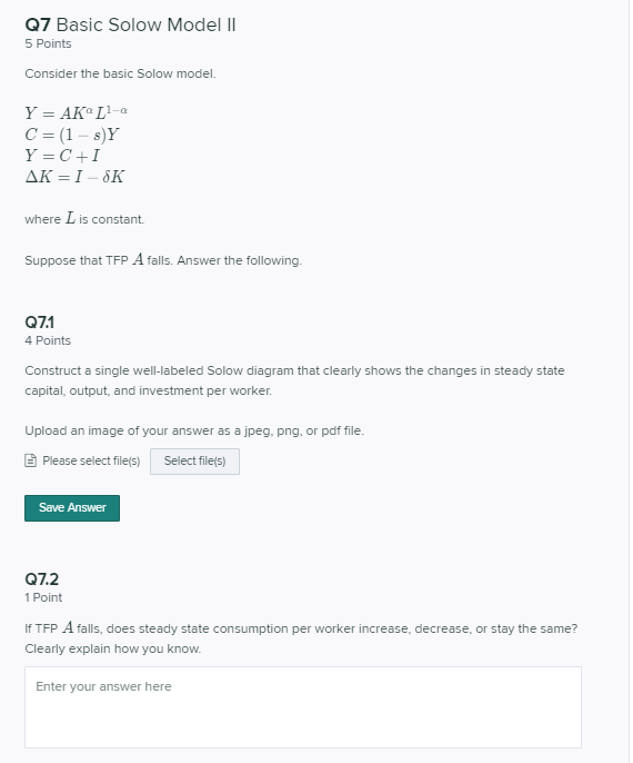 Solved Q7 Basic Solow Model II 5 Points Consider the basic | Chegg.com