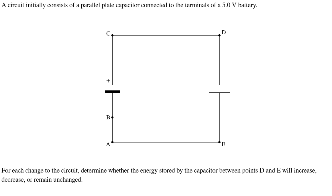 Solved A circuit initially consists of a parallel plate | Chegg.com