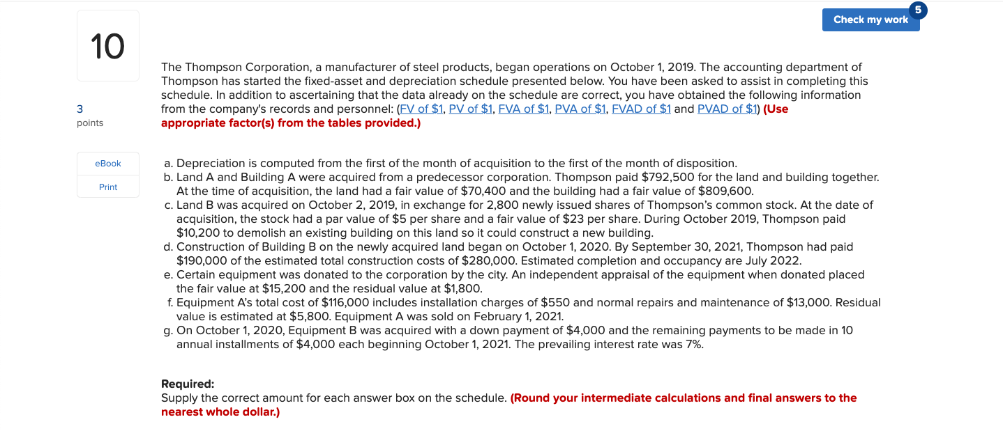 Solved Check my work The Thompson Corporation, a | Chegg.com