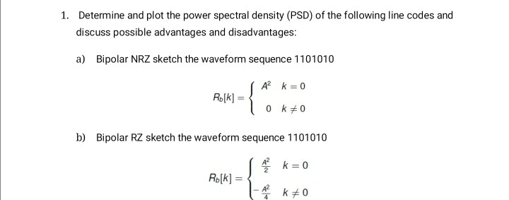 Solved 1. Determine and plot the power spectral density | Chegg.com