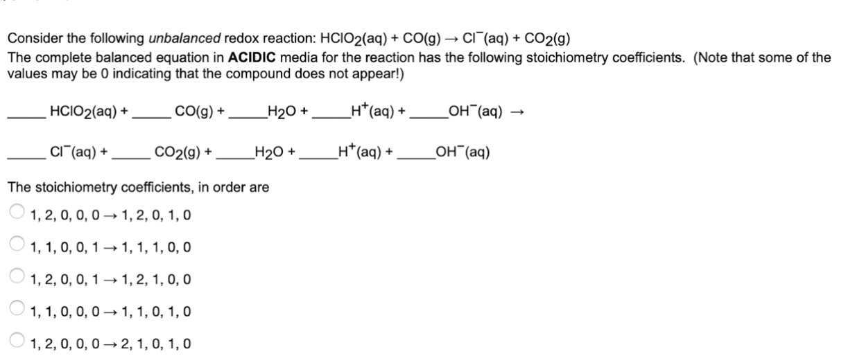 Solved Consider the following unbalanced redox reaction: | Chegg.com