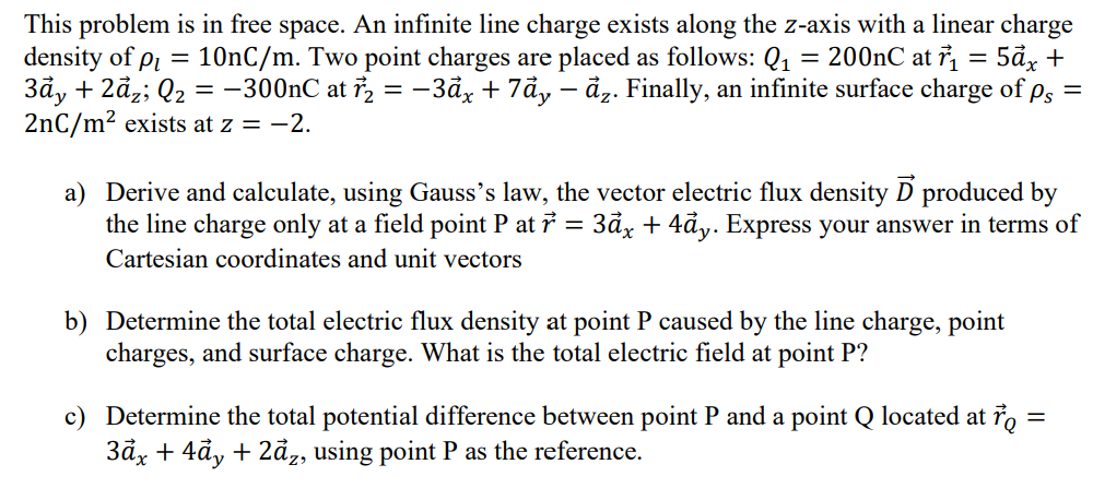 Solved This problem is in free space. An infinite line | Chegg.com