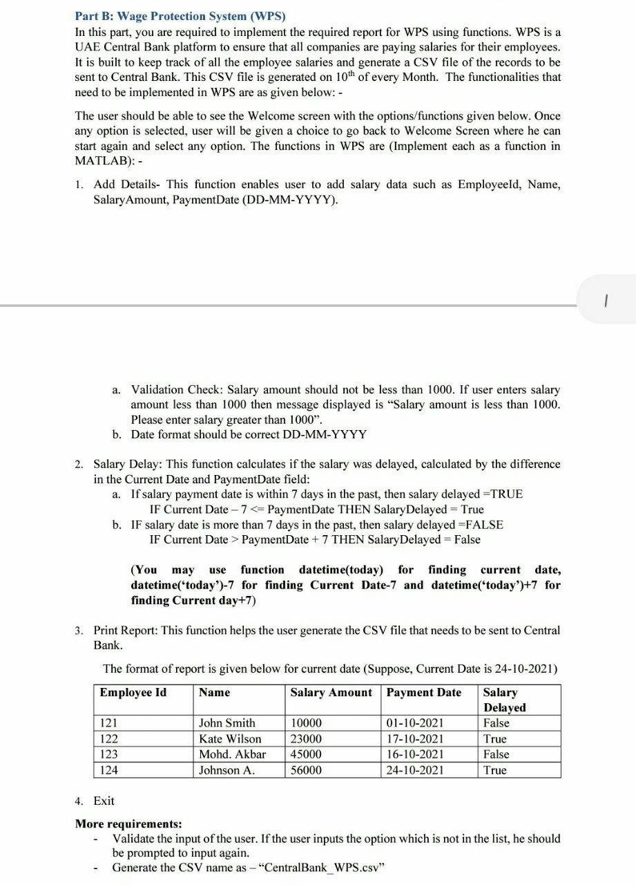 Part B: Wage Protection System (WPS) In this part, | Chegg.com